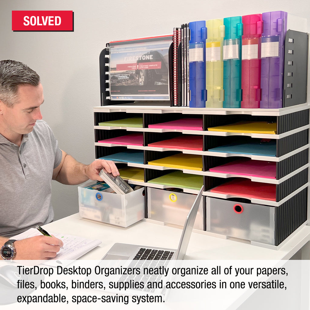 Desktop Organizer 12 Slot Sorter, Riser Base, Hanging File Top & 3 ...