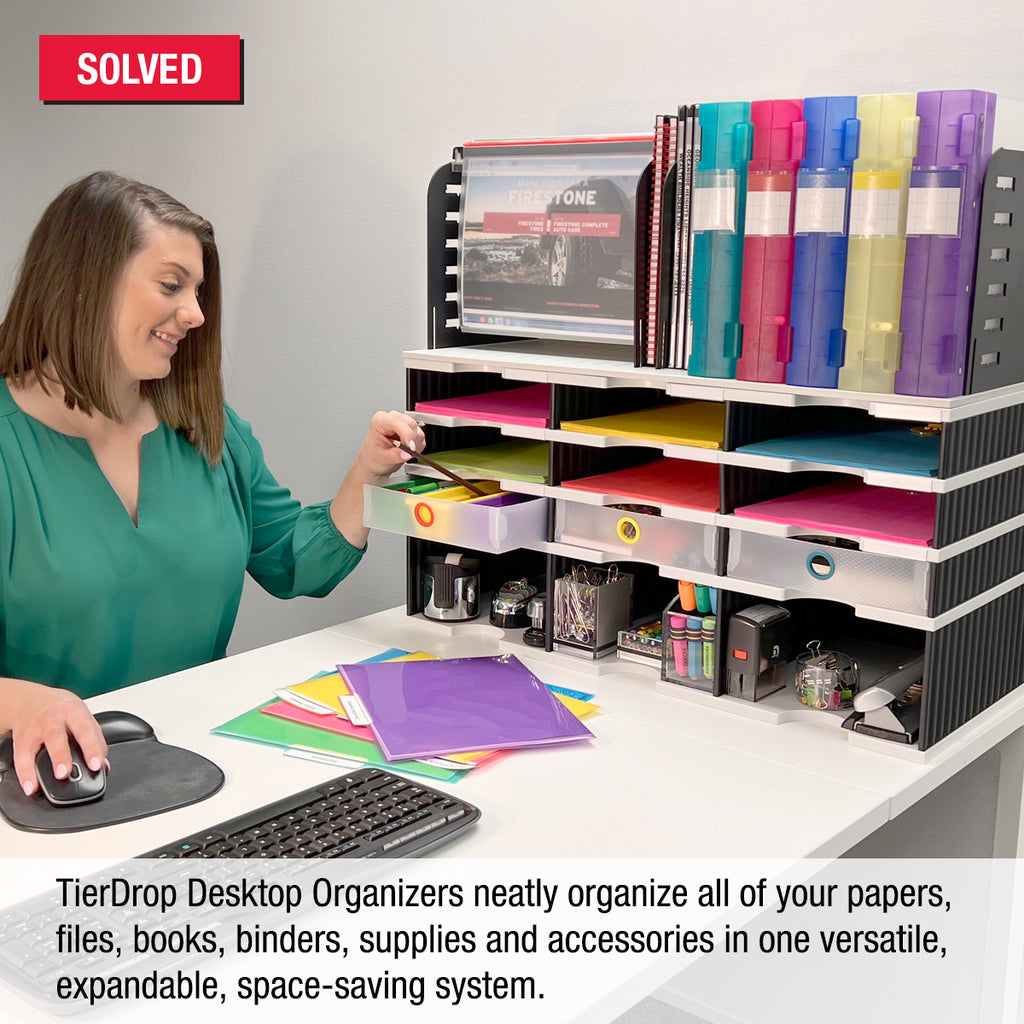 Desktop Organizer 9 Slot Sorter, Riser Base, Hanging File Top & 3 ...