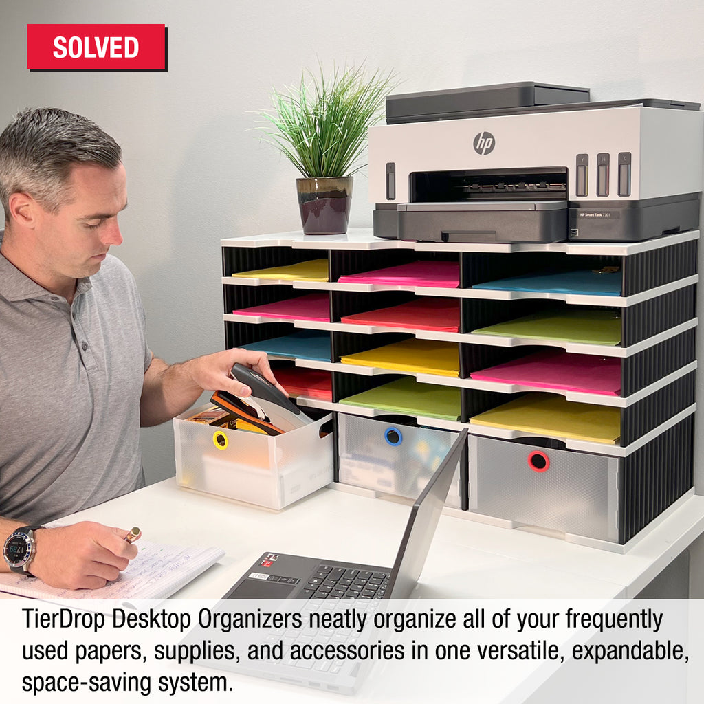 Desktop Organizer 12 Letter Tray Sorter Plus Riser Storage Base & 3 ...