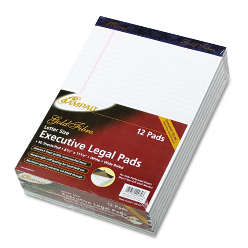 Gold Fiber Writing Pads, Wide Rule, Ltr 16# Paper | Ultimate Office