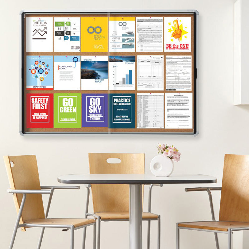 Enclosed Indoor Cork Bulletin Board w/ Sliding Glass Doors – Ultimate ...
